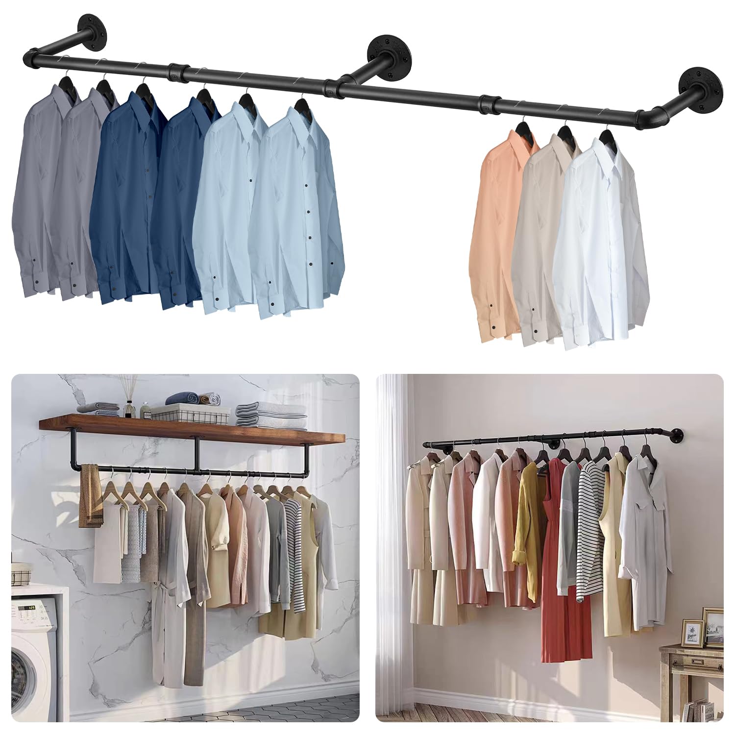Lighterday Wall Mounted Clothes Rail Industrial Clothes Rail Metal ...