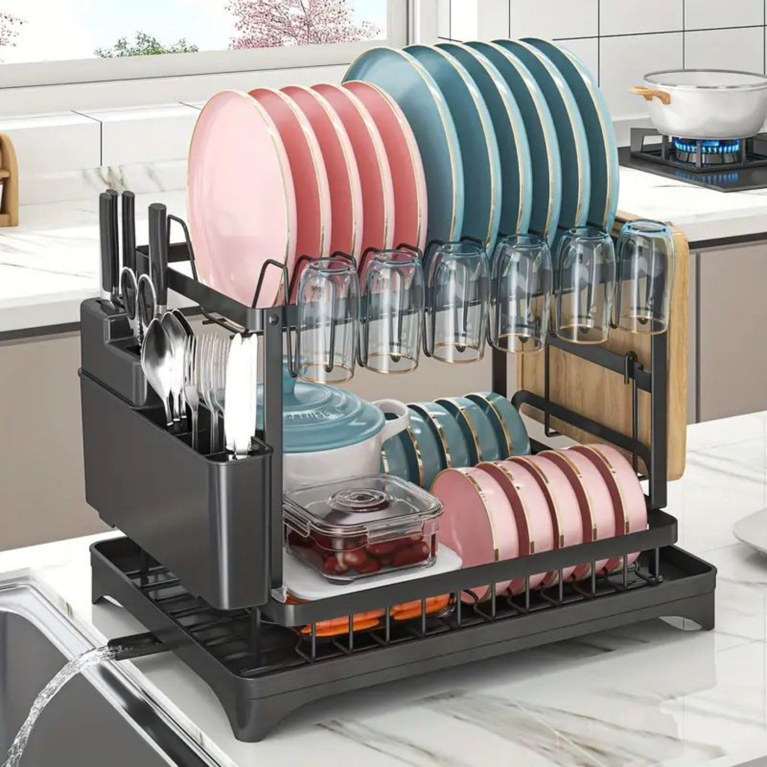 Amazon.com - GOTFLYO Dish Rack, 2 Tier Utensil Holder, Rustproof ...