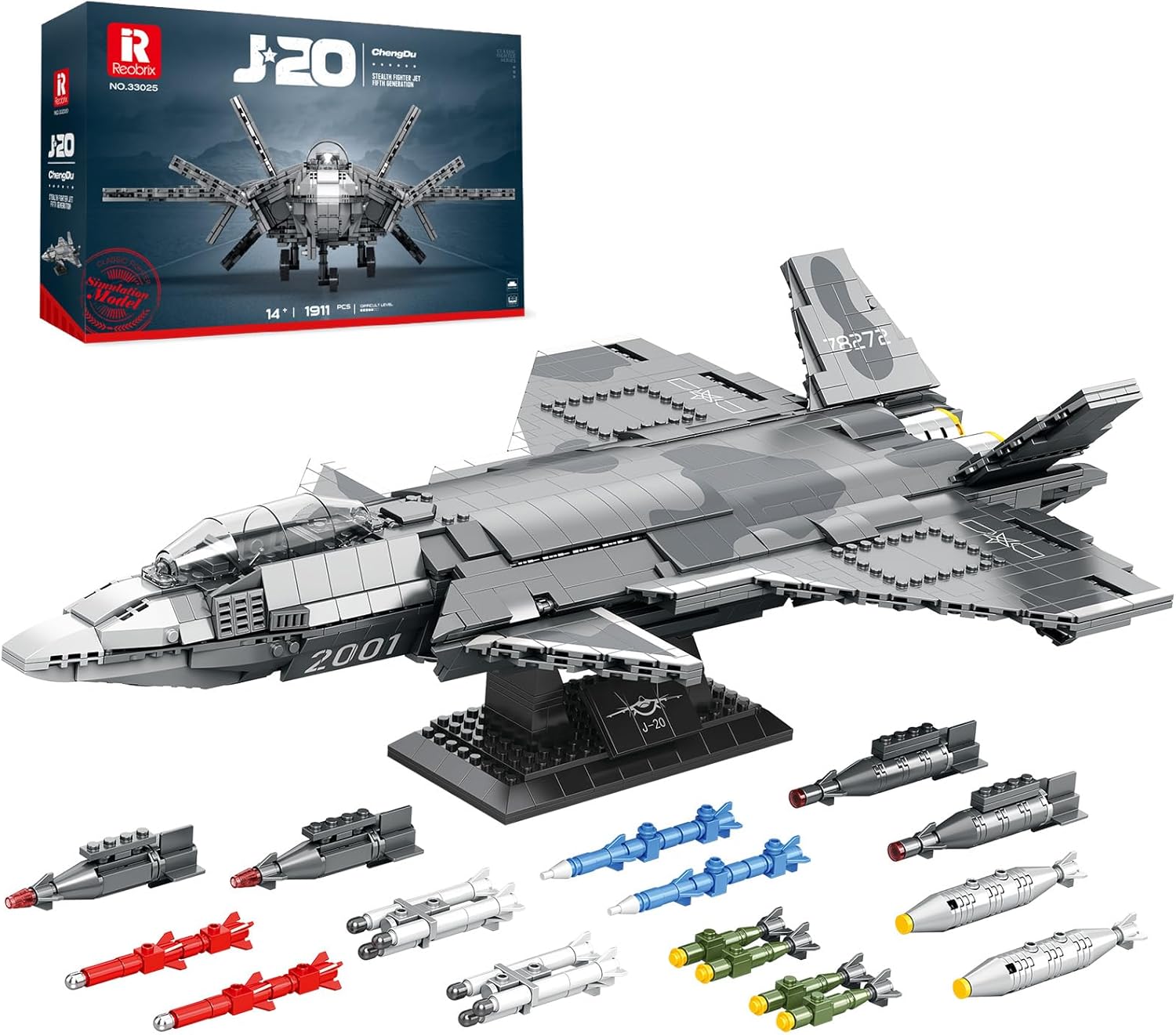 Amazon.com: Reobrix Military Fighter Building Block Sets 33025, J-20 ...