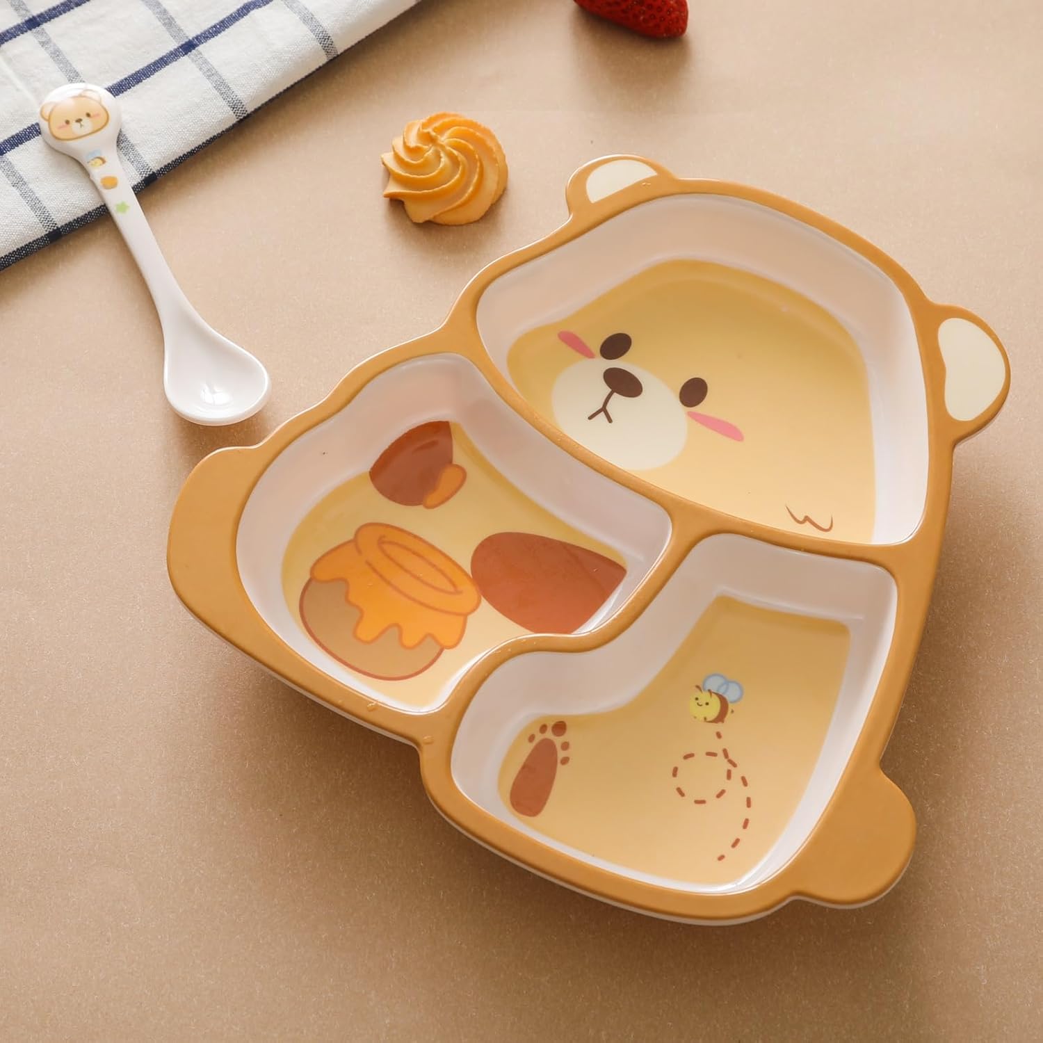 Amazon.com: Bear Kids' Dinnerware Set, Melamine Baby Plate with Spoons ...