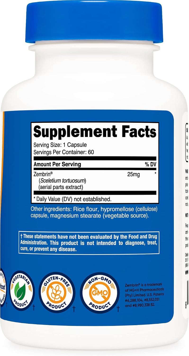 Nutricost Zembrin extracto de celetium tortuosum 25 mg 60 cápsulas ...