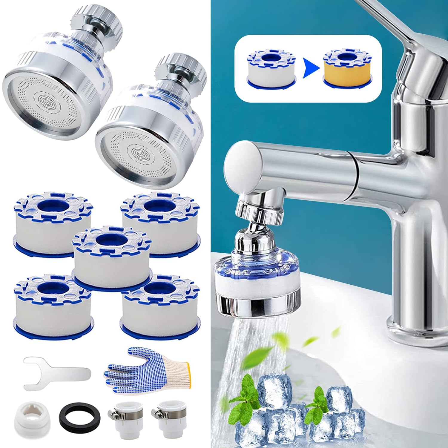 GLORJEE Faucet Water Filter, 360 Degree Rotating Mount Filters Purifier ...