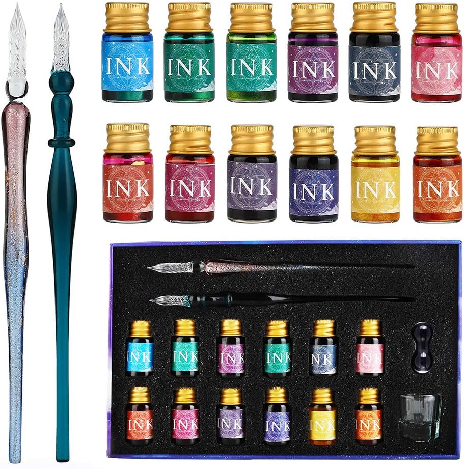 Amazon.com : mancola 16 Pieces Glass Dipped Pen Ink Set Caligraphy Pen ...