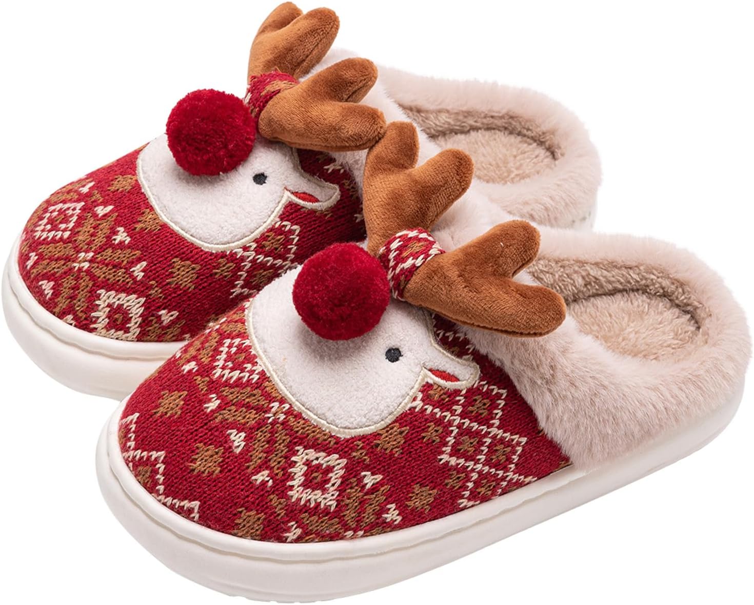 Amazon.com | Didirlao Red Christmas Slippers, Plush Reindeer Slippers ...