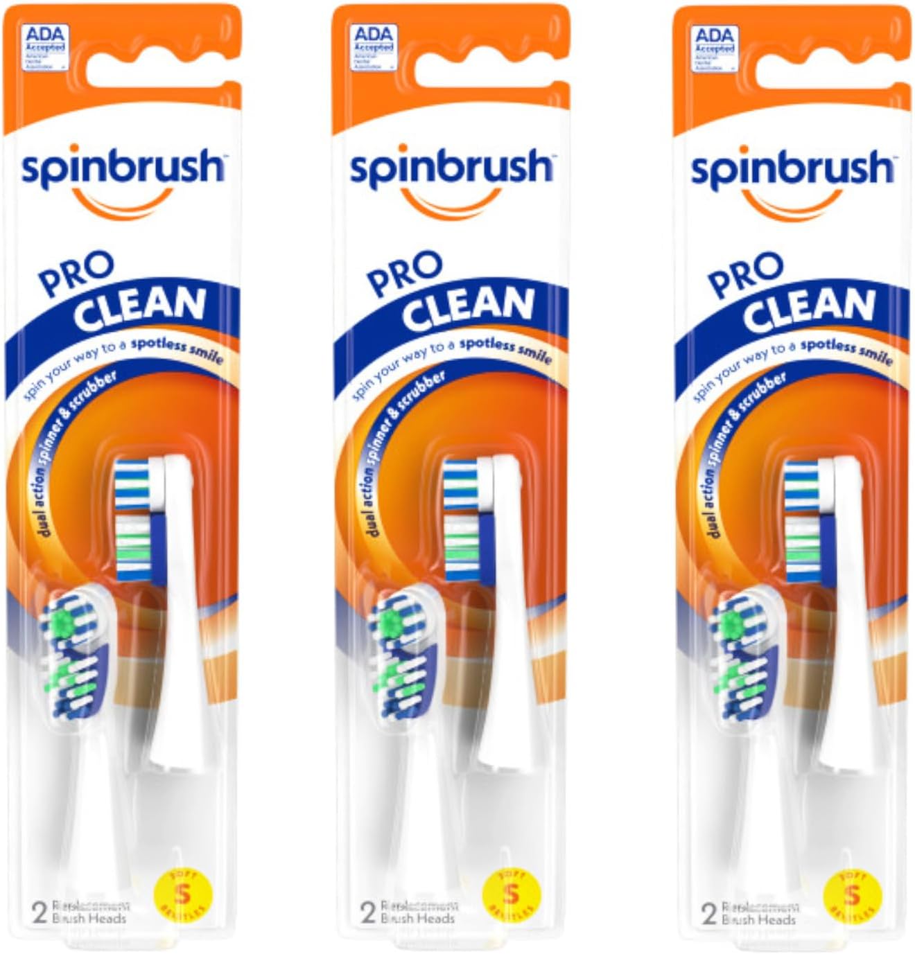Amazon.com: Spinbrush Pro Clean Replacement Heads, Soft Bristles, For ...