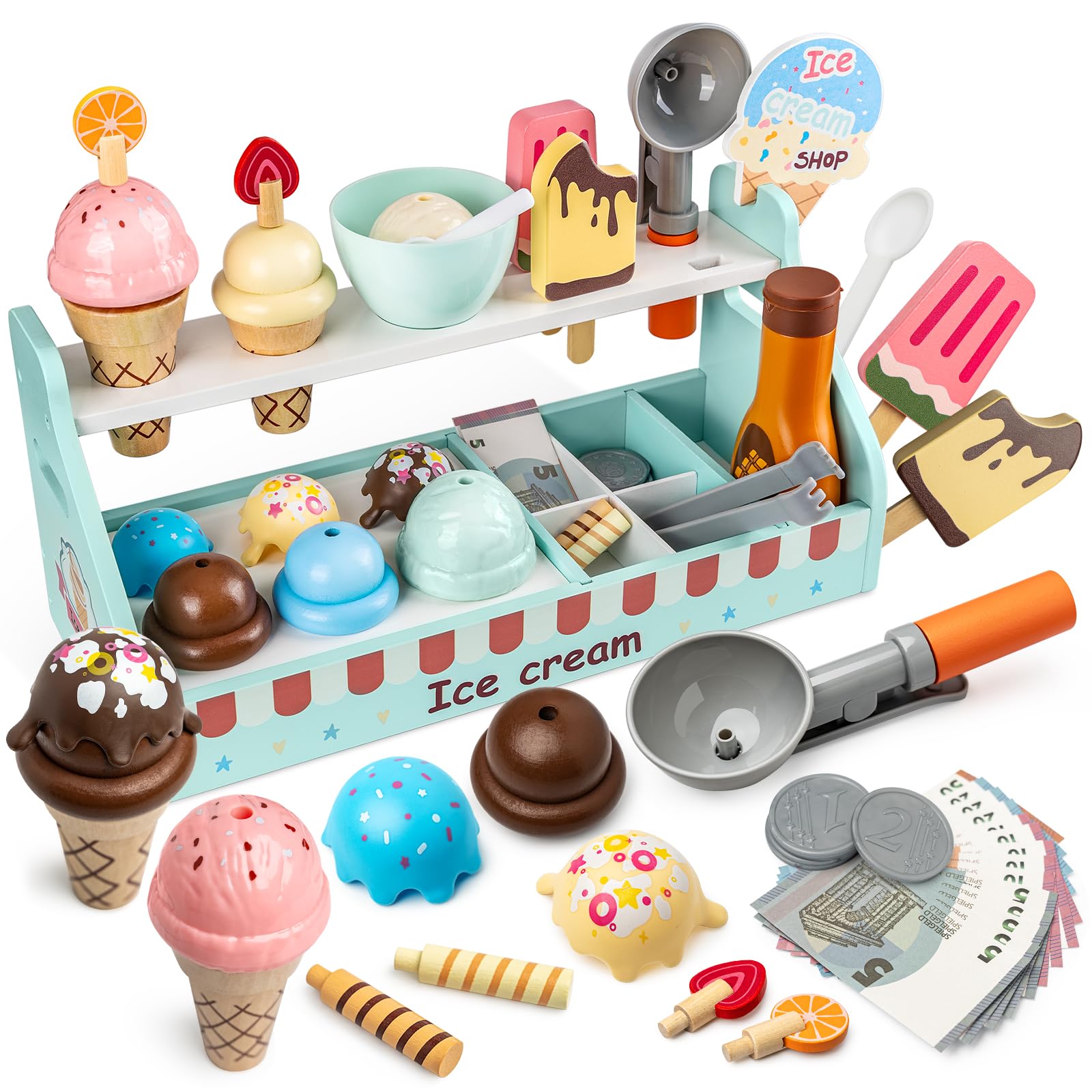 Amazon.com: Wooden Ice Cream Toys for Kids, Commodum 43pcs Ice Cream ...