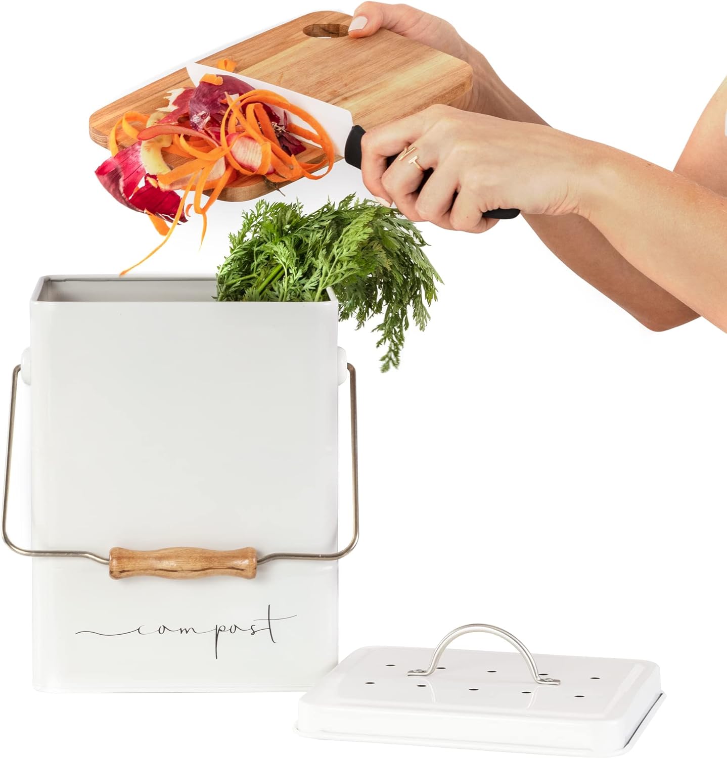 Compost Bin for Kitchen - Farmhouse Countertop Composting Container - 1 ...