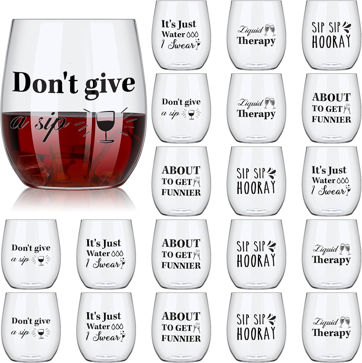 Amazon.com | Zhehao 20 Pcs Funny Stemless Wine Glasses 12oz Disposable ...