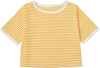 SweatyRocks Women's Striped Ringer Crop Top Summer Short Sleeve T ...