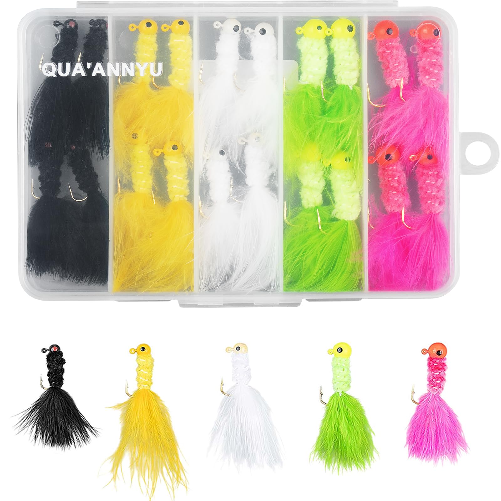 Amazon.com : Marabou Jigs Fishing Lure Kit,20Pcs Marabou Feather Jigs Lures,Crappie Jig Heads ...