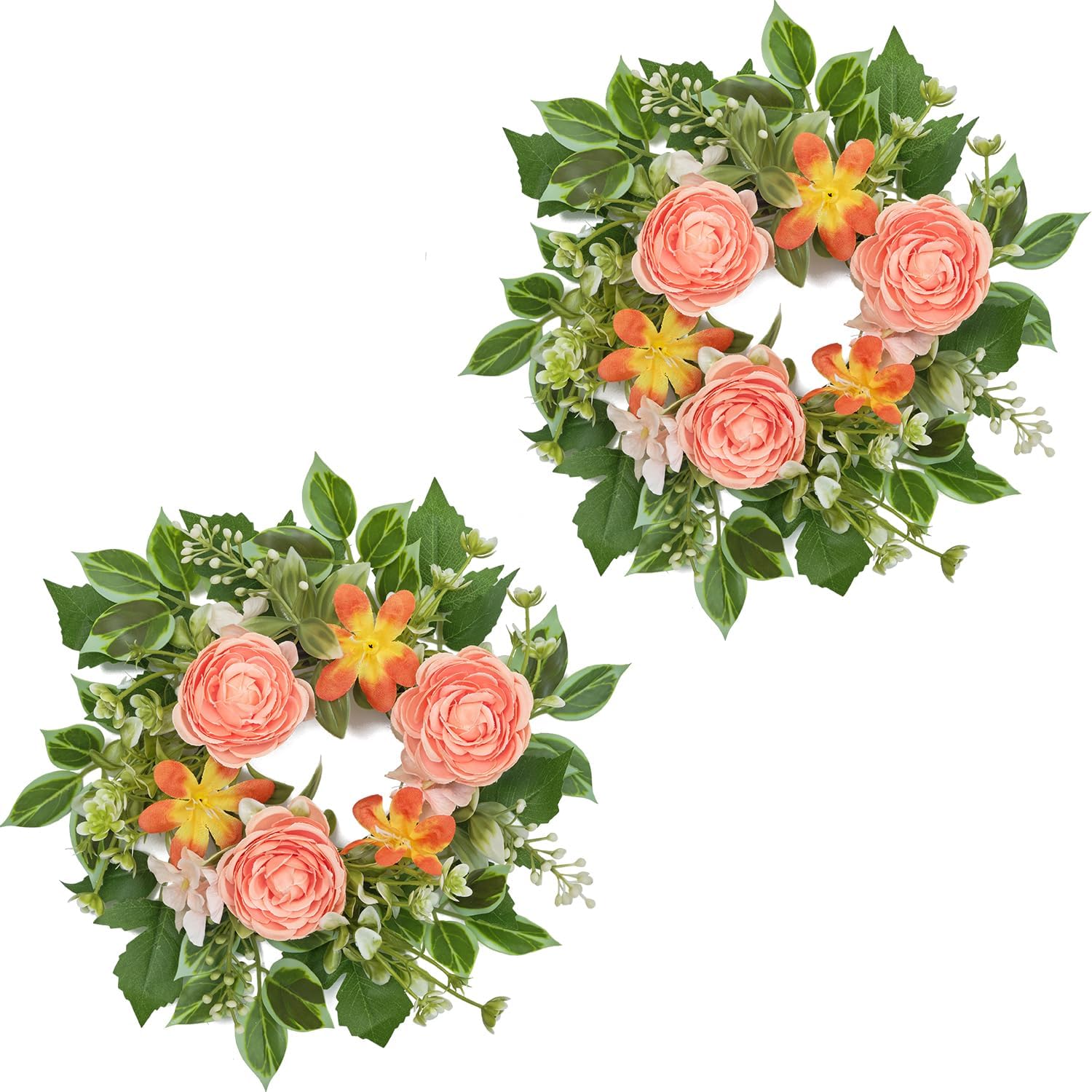 Amazon.com: Candle Rings Flower Wreath Artificial Rose Candle Holder 9 ...