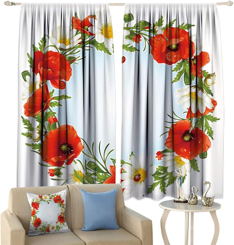 Amazon.com: Greatdecor Poppy Decor Blackout Curtains, Camomile and ...