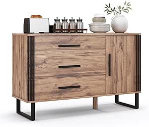 TANGZON Storage Cabinet, Wooden Kitchen Sideboard with 3 Drawers ...