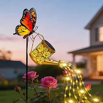 Solar Lights Garden Decor, Waterproof Solar Watering Can with Butterfly ...