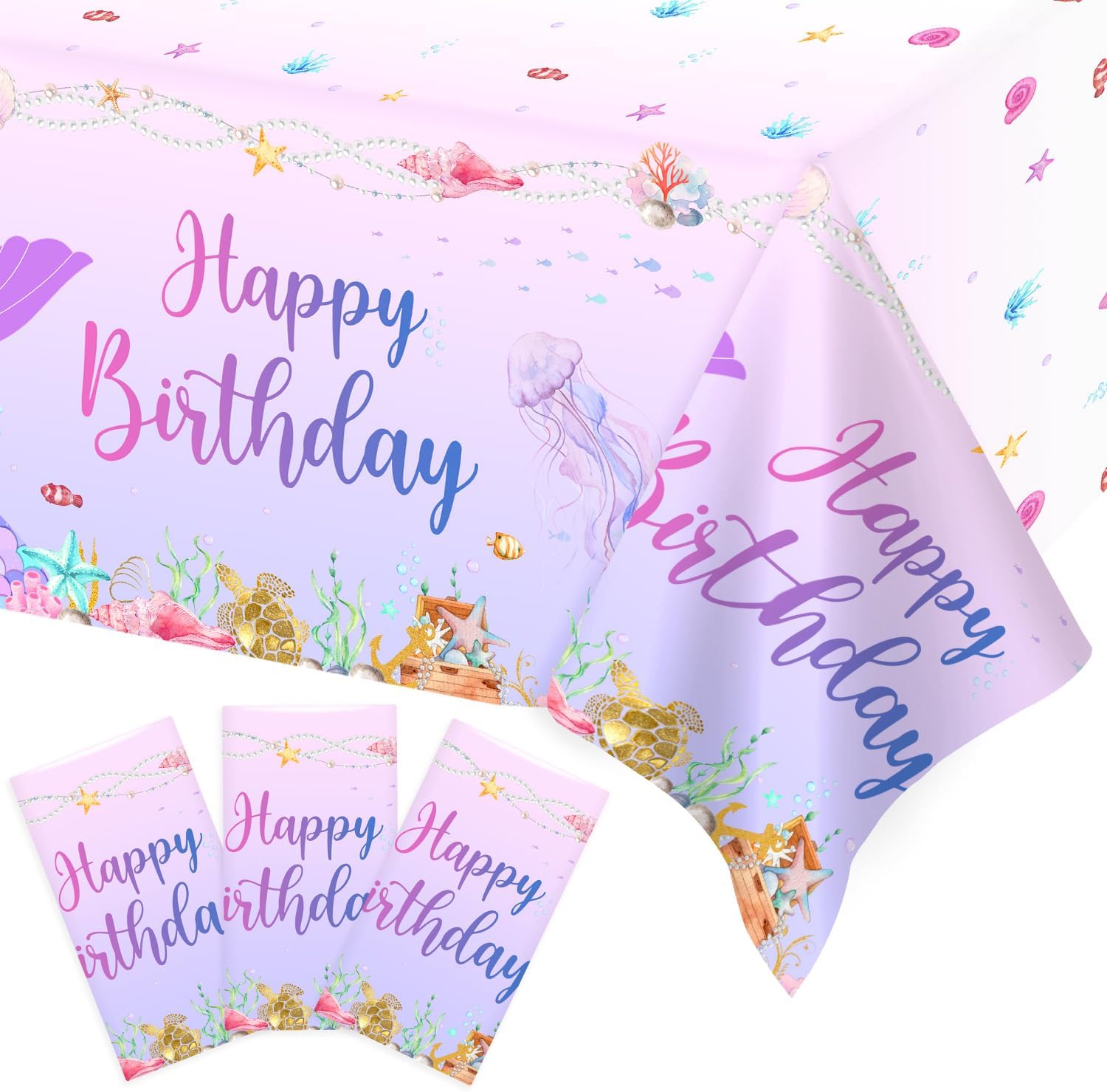 Amazon.com: Heboland 3 Pieces Mermaid Tablecloth Birthday Party ...
