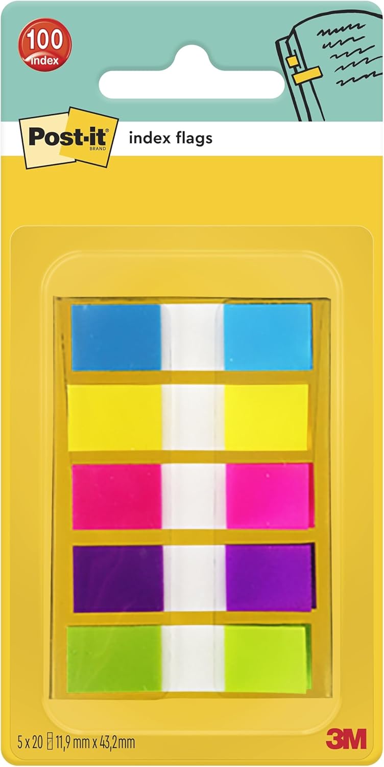 Post-it Index Small In a Plastic Dispenser, Assorted Bright Colours, 5 ...