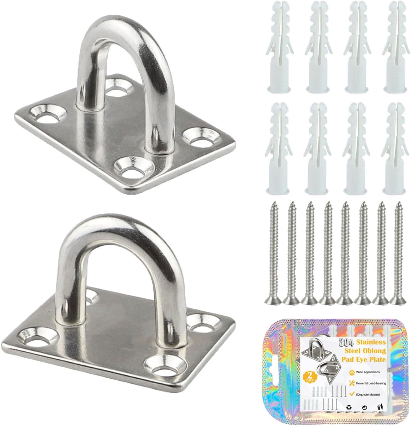 Mmgoqqt M6 Square Pad Eye Plate, 2 Pcs 304 Stainless Steel Heavy Duty ...