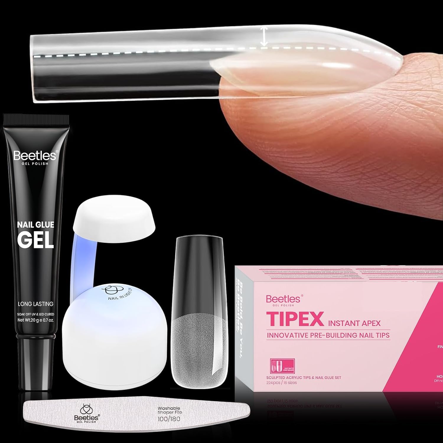 Amazon.com: Beetles Tipex Nail Tips Kit, Long Square-C Curved Half ...