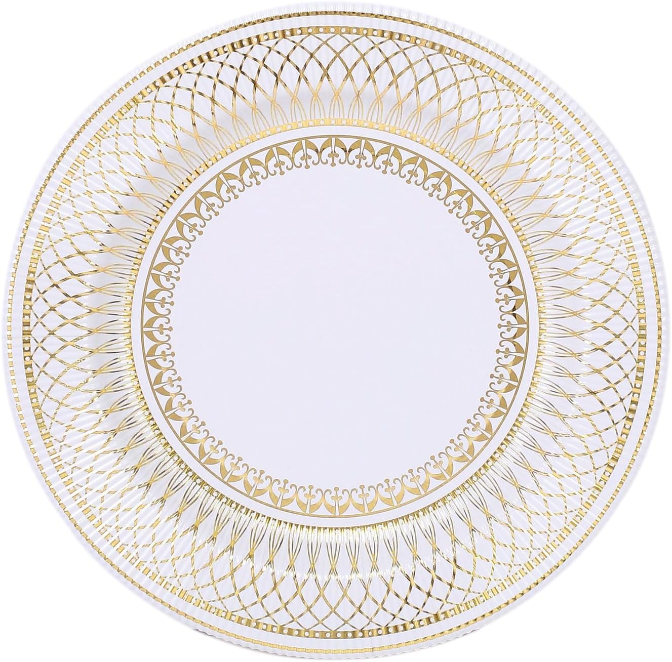 Amazon.com: 25 White 13 in Round Disposable Paper Charger Plates Gold ...