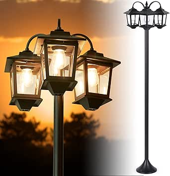 PASAMIC Solar Lamp Post Lights 2Pack, Solar Outdoor Lights Waterproof ...