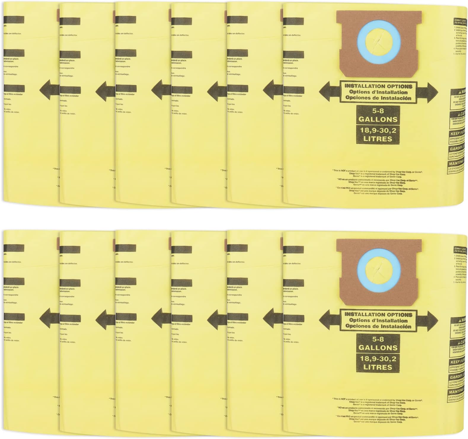 Vacuum Bags for Shop Vac 5-8 Gallon Type E and H - 12 Pack Canister ...