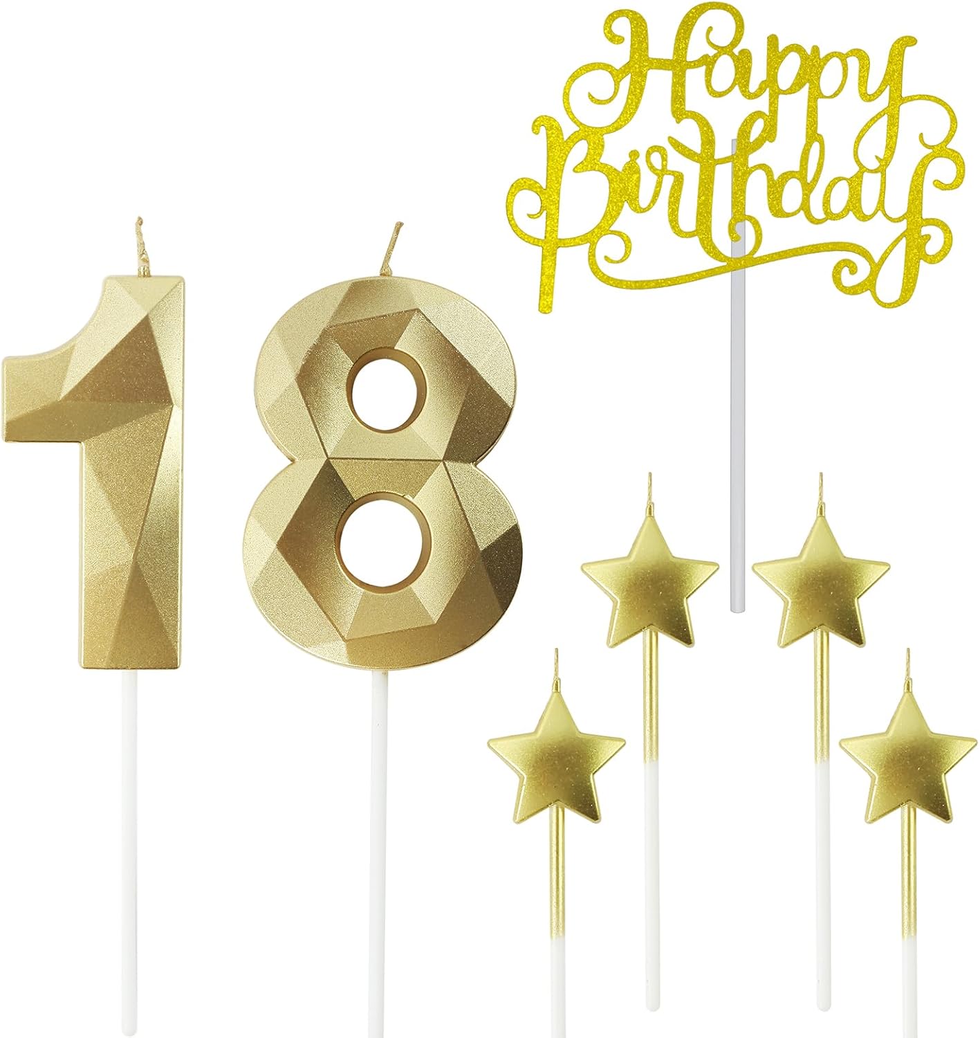 Amazon.com: NIJGNSUG Golden Number 18 Birthday Candles and Star ...