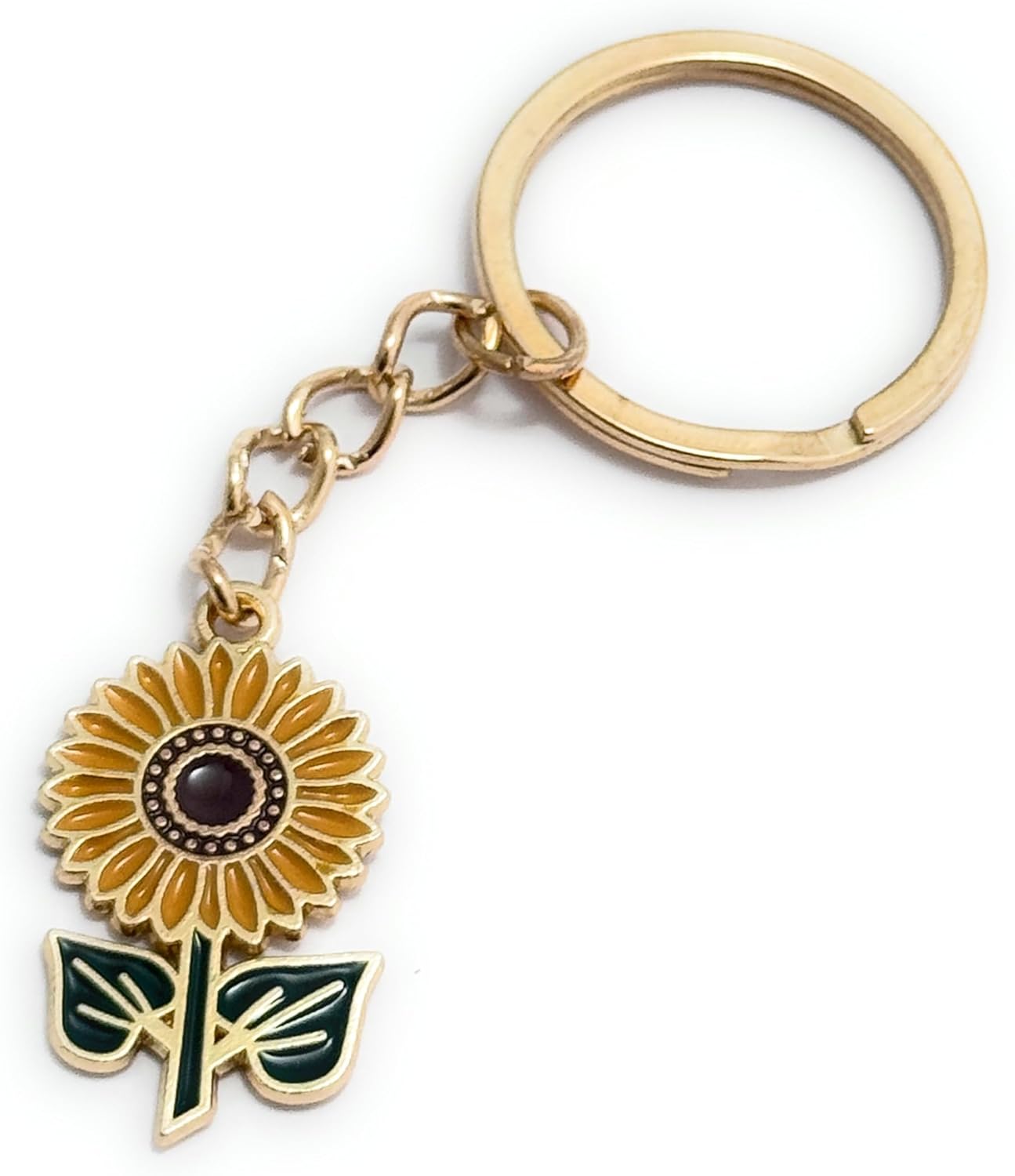 FizzyButton Gifts Sunflower with Leaves Keyring Key Ring with Enamel ...