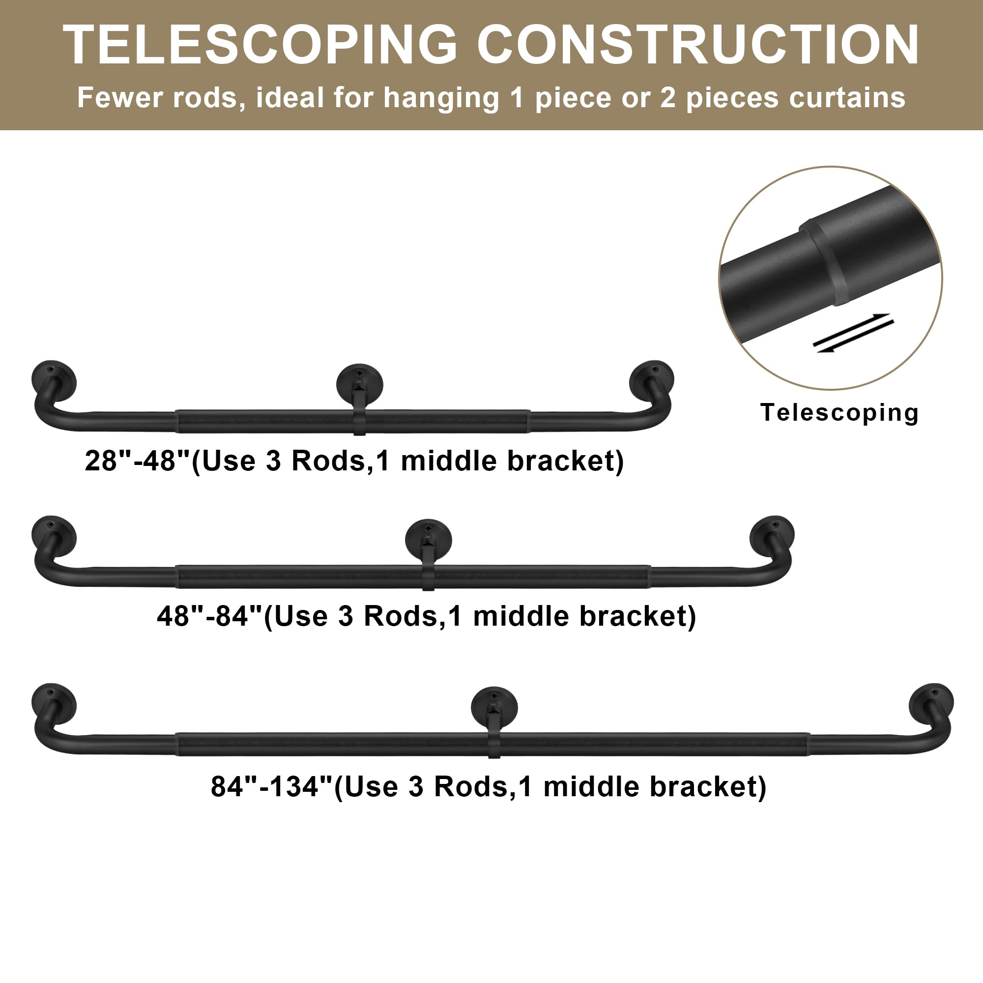 Snapklik.com : Wrap Around Curtain Rods 2 Pack For 28 To 48 Inches ...