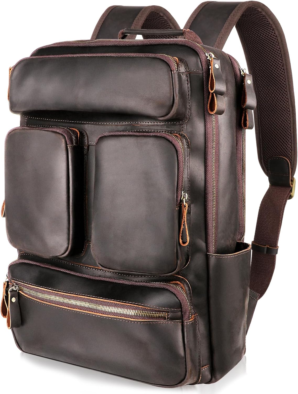 Amazon.com: Fshsup Vintage Genuine Leather Backpack for Men 17.3 ...