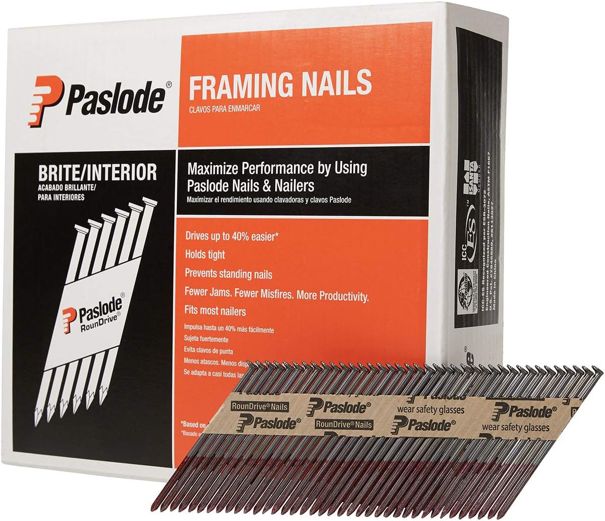 Paslode, Framing Nails, 650839, 30 Degree RounDrive Brite, 3 1/4 inch x .131 Gauge, Smooth ...