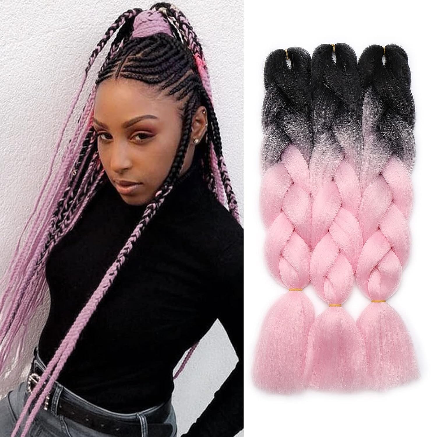 FLUSHIA Jumbo Braiding Hair Attachment Ombre Synthetic Hair Extension ...