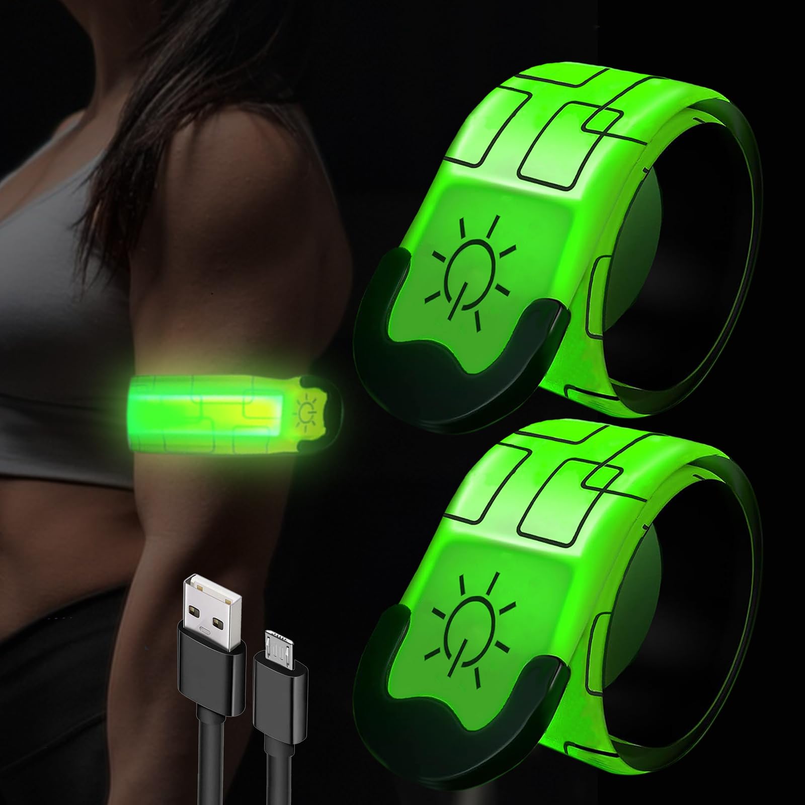 Rivsli LED Armbands for Running,2 Pack,USB Rechargeable Safety Lights ...