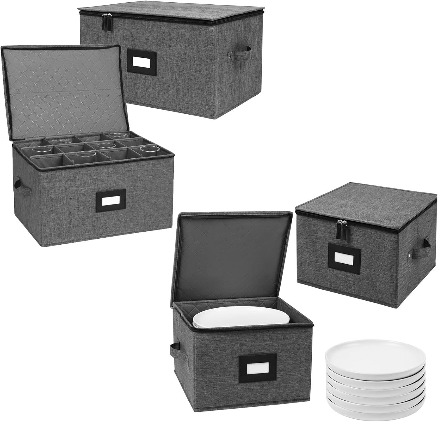 Amazon.com: Mayniu 12" Plate Storage Containers, Wine Glass Storage Box ...