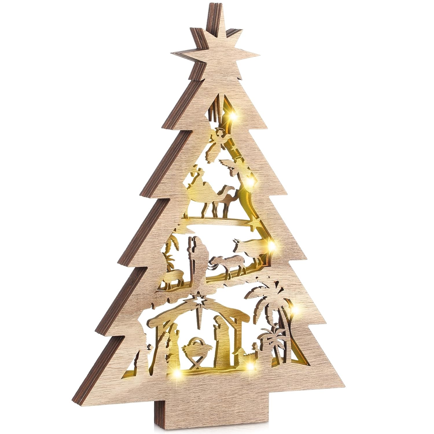 Amazon.com: Bucherry Christmas Nativity Scene Ornament 3D Wooden ...