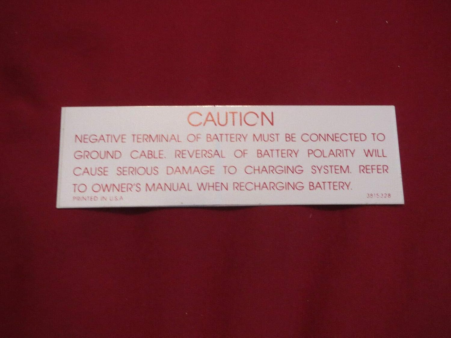 Amazon.com: 1962 1963 IMPALA BISCAYNE CHEVY II CORVETTE BATTERY CAUTION ...