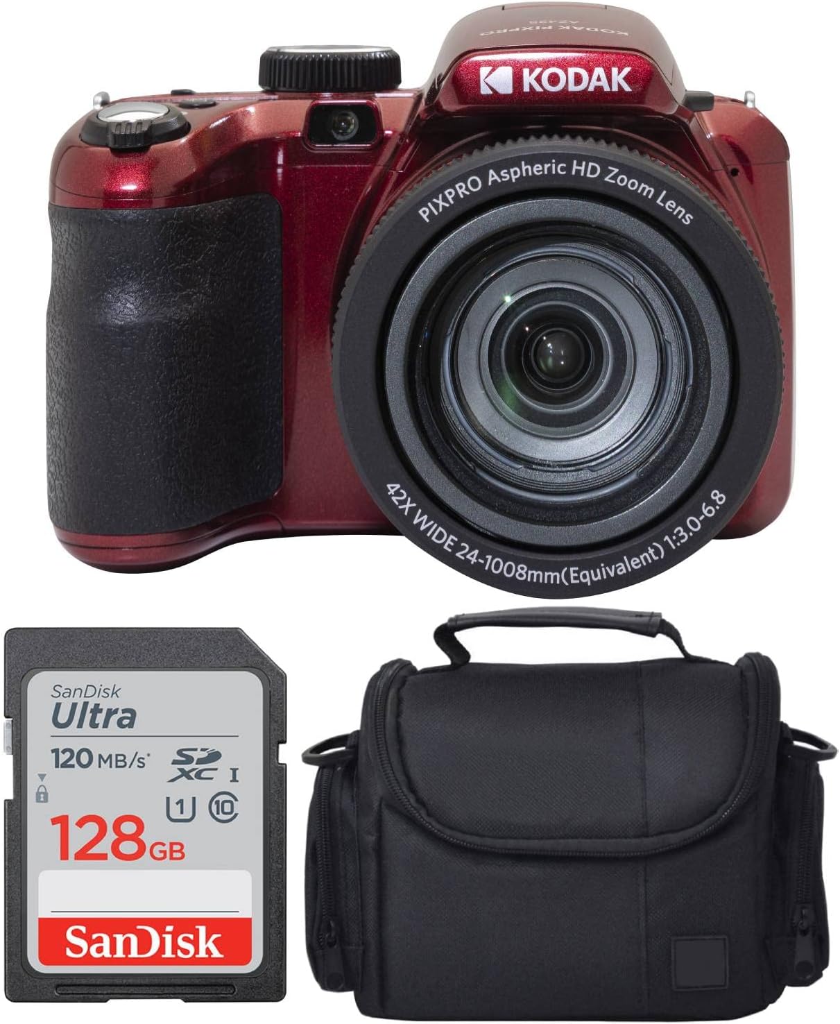 Amazon.com : Kodak PIXPRO FZ45 Friendly Zoom 16MP Full HD Digital Camera, Red, Bundle with 32GB ...