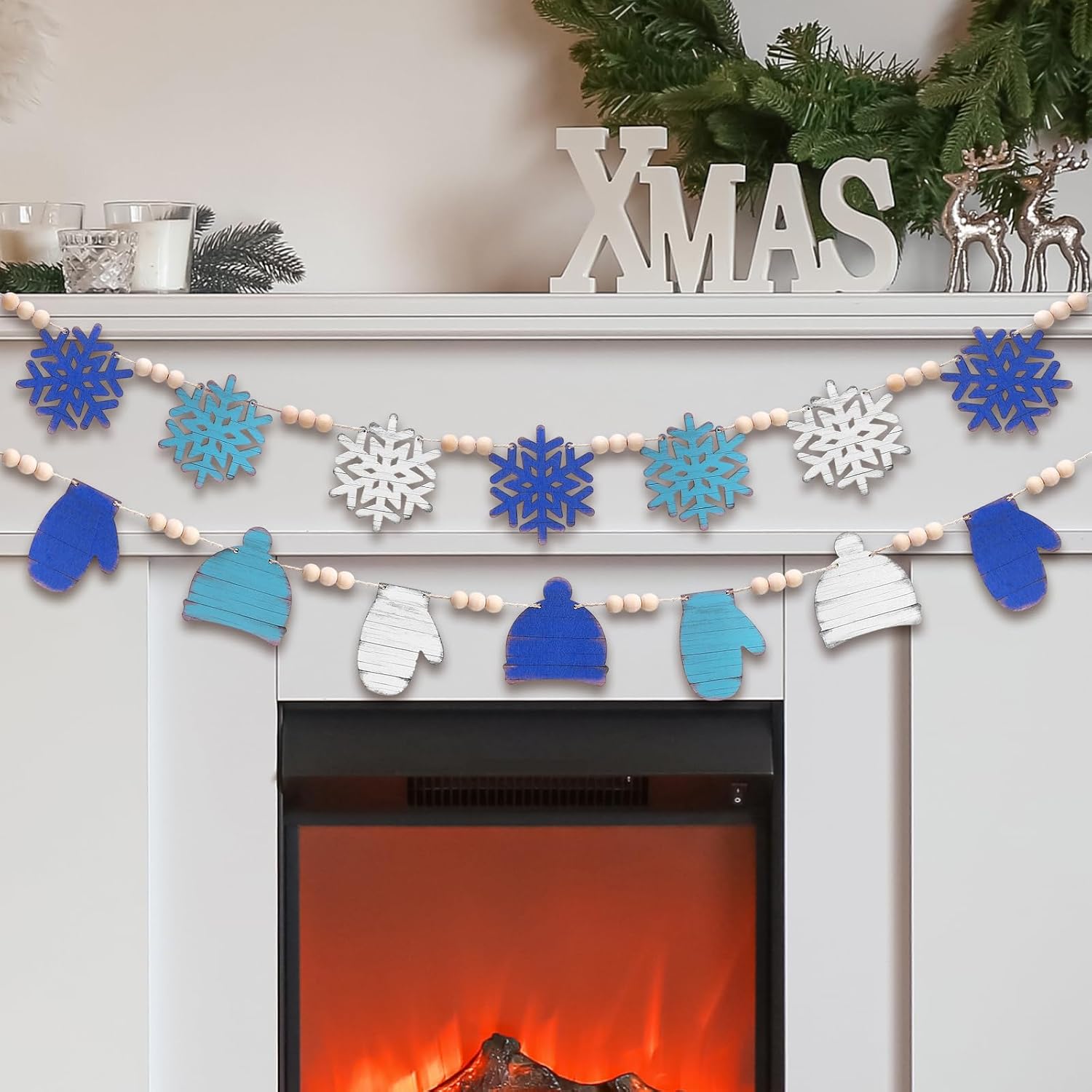 Amazon.com: 2 Pcs 84 Inches Winter Wood Bead Garland Rustic Wooden ...