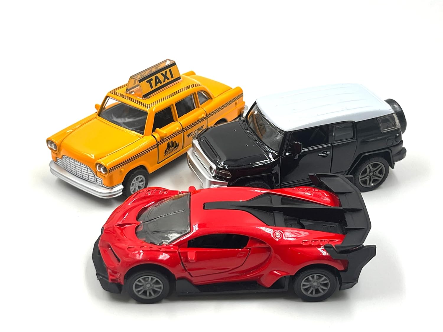 Metal Toy Car Bugatti Toyota Fortuner Vintage Taxi Combo With Openable ...