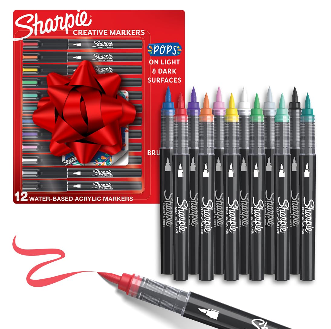Sharpie Creative Water-Based Brush Tip Acrylic Marker, Assorted (Pack ...