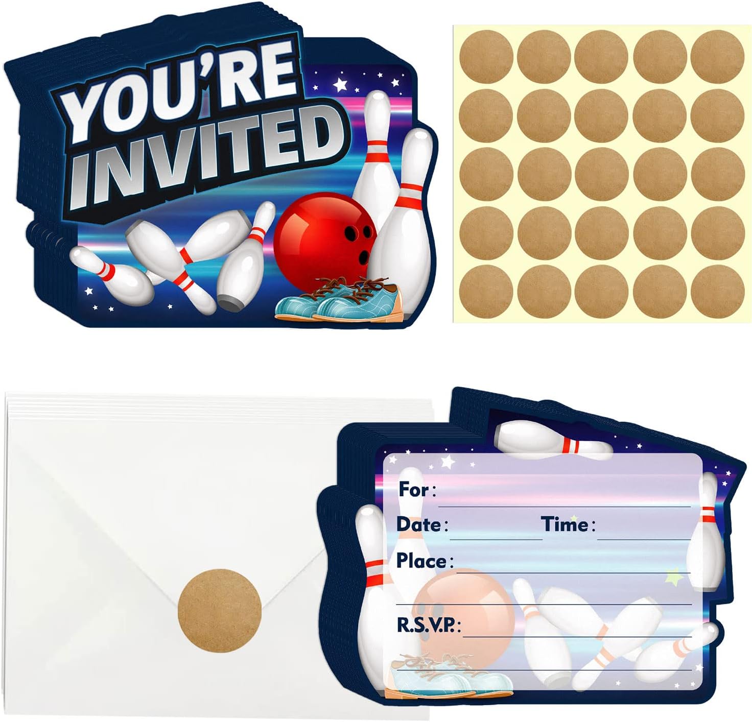 Amazon.com: NIAYOU 20 Pcs Bowling Birthday Invitations, Bowling Party ...