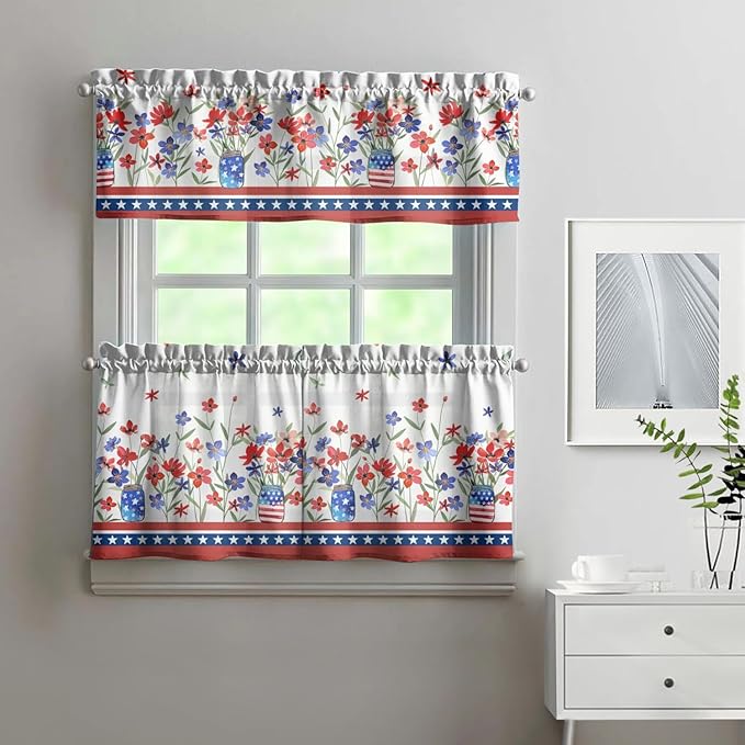 Amazon.com: 4th of July Kitchen Curtains and Valance Set of 3,Patriot ...