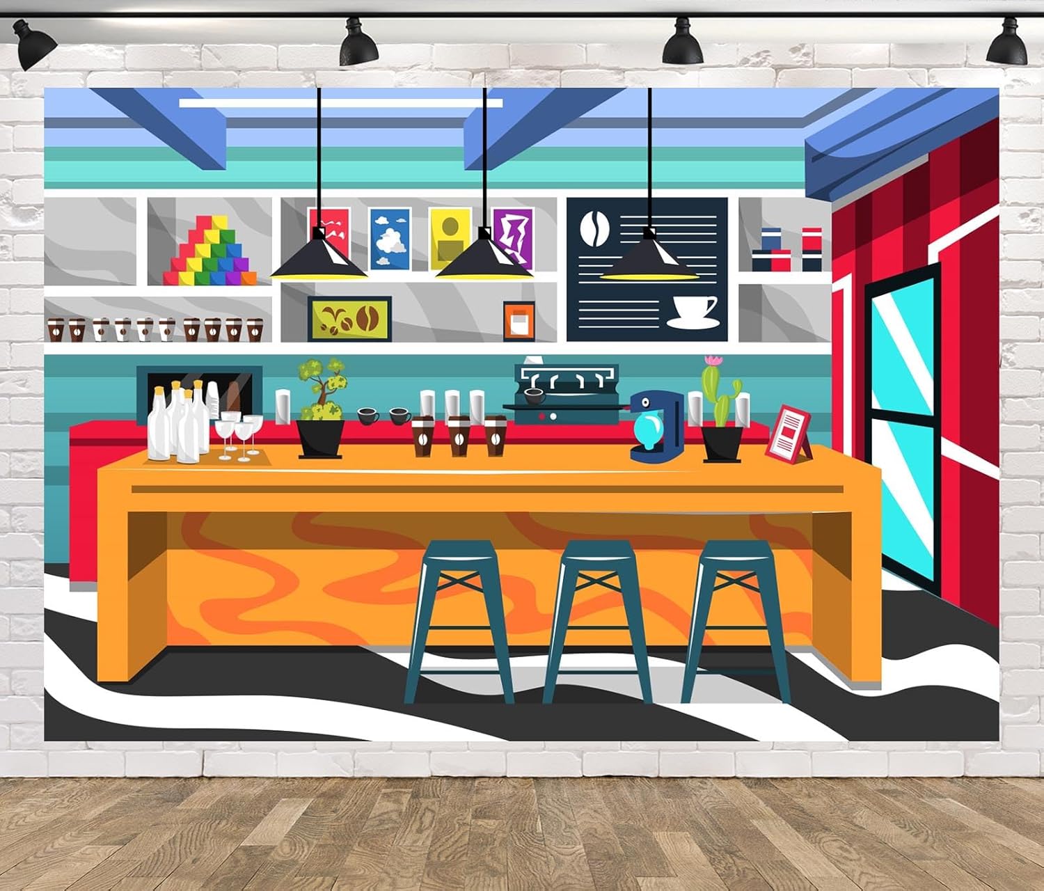 Amazon.com : CORFOTO 7x5ft Cartoon Bar Picture Backdrop Coffee Shop ...