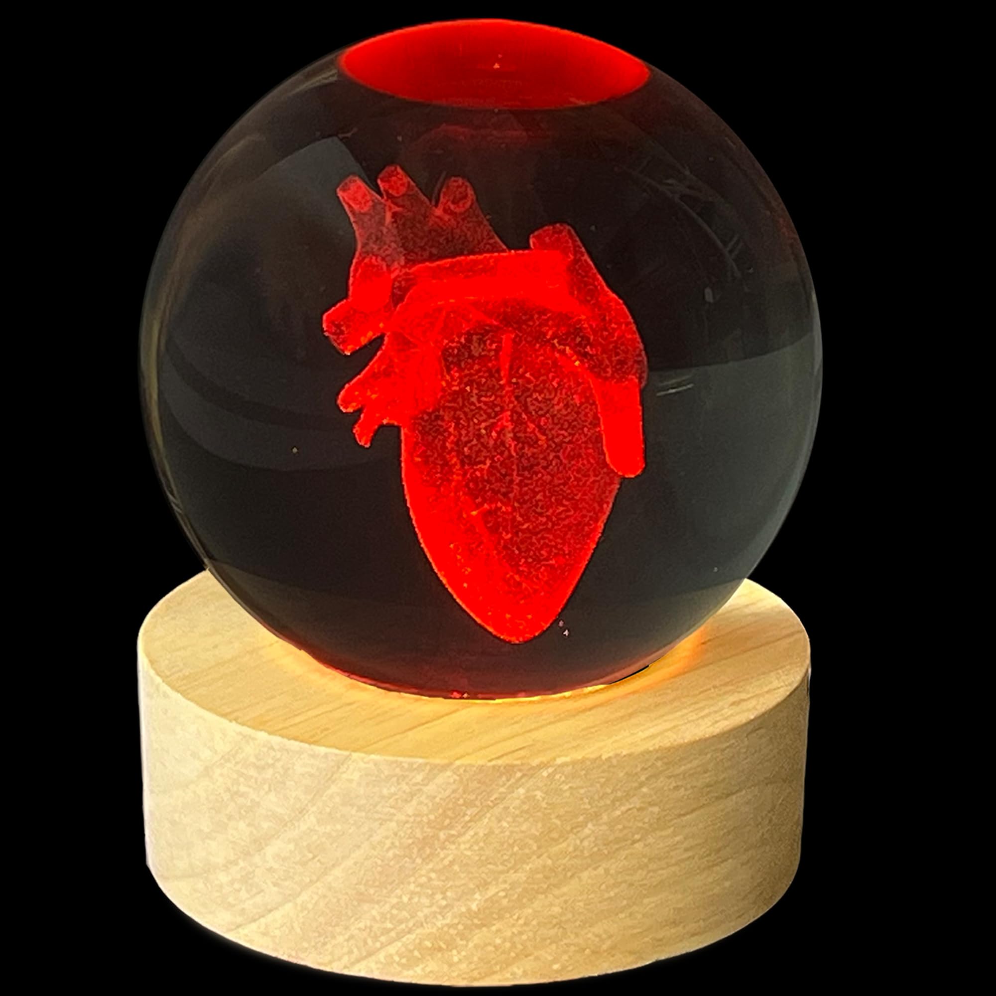 Crystal Night Light 3D Human Heart, 2.4 Inch Crystal Ball with 16 Color ...