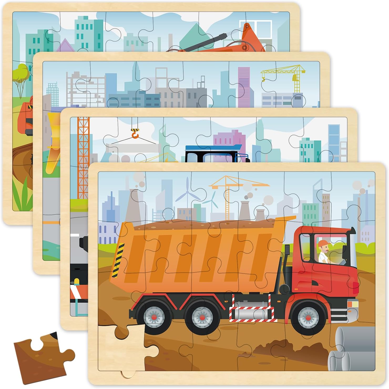 Amazon.com: MoinKidz 24 Piece Puzzles for Kids Ages 3-5, 4 Packs Wooden ...