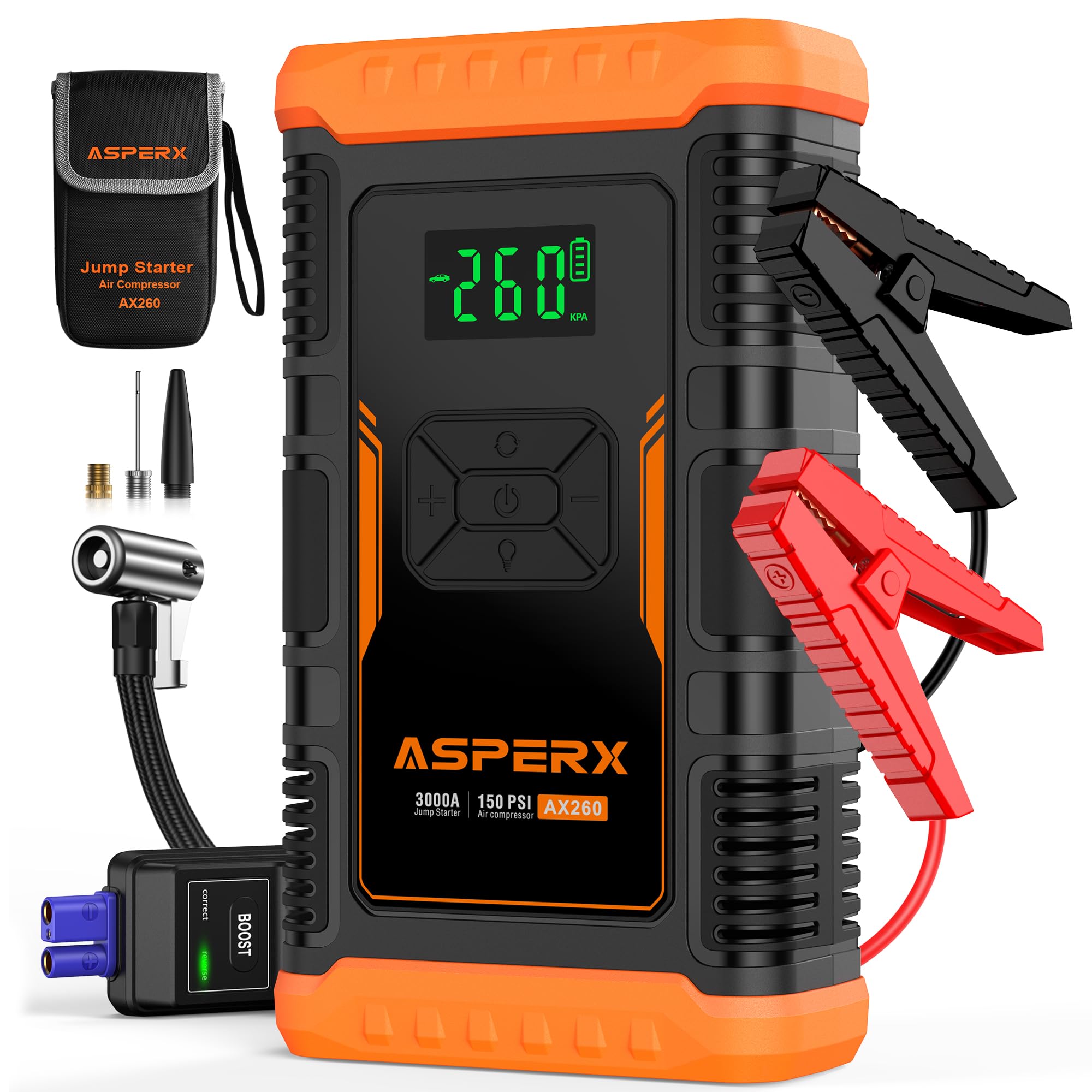 AsperX Jump Starter with Air Compressor, 150PSI 3000A Car Battery ...