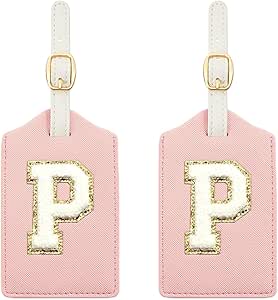 Amazon.com: 2 Pcs Initial Luggage Tags for Suitcases and Bags, Leather Travel ID Bag Tag with ...