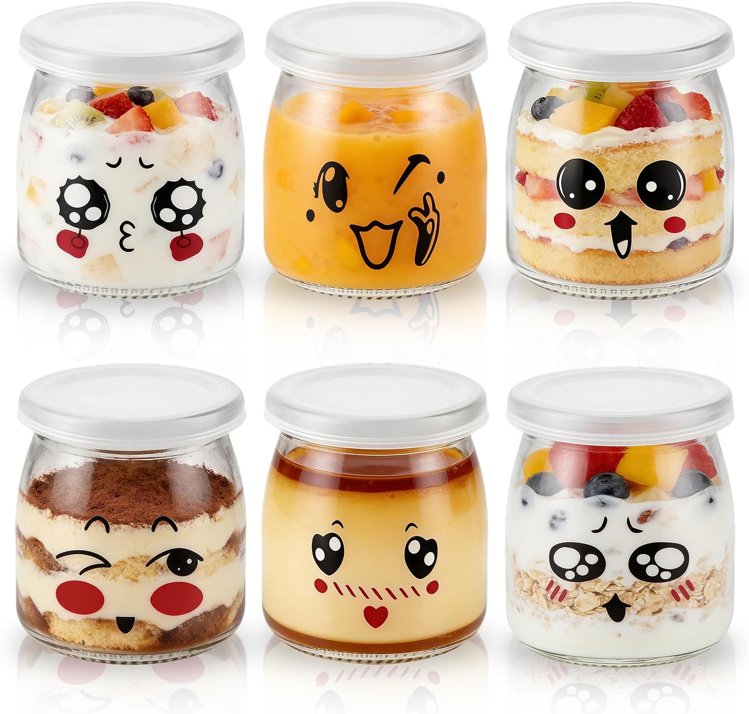 MEETOZ 6Pcs 200ml Pudding Glass Bottle,Yogurt Glass Jars with Plastic ...