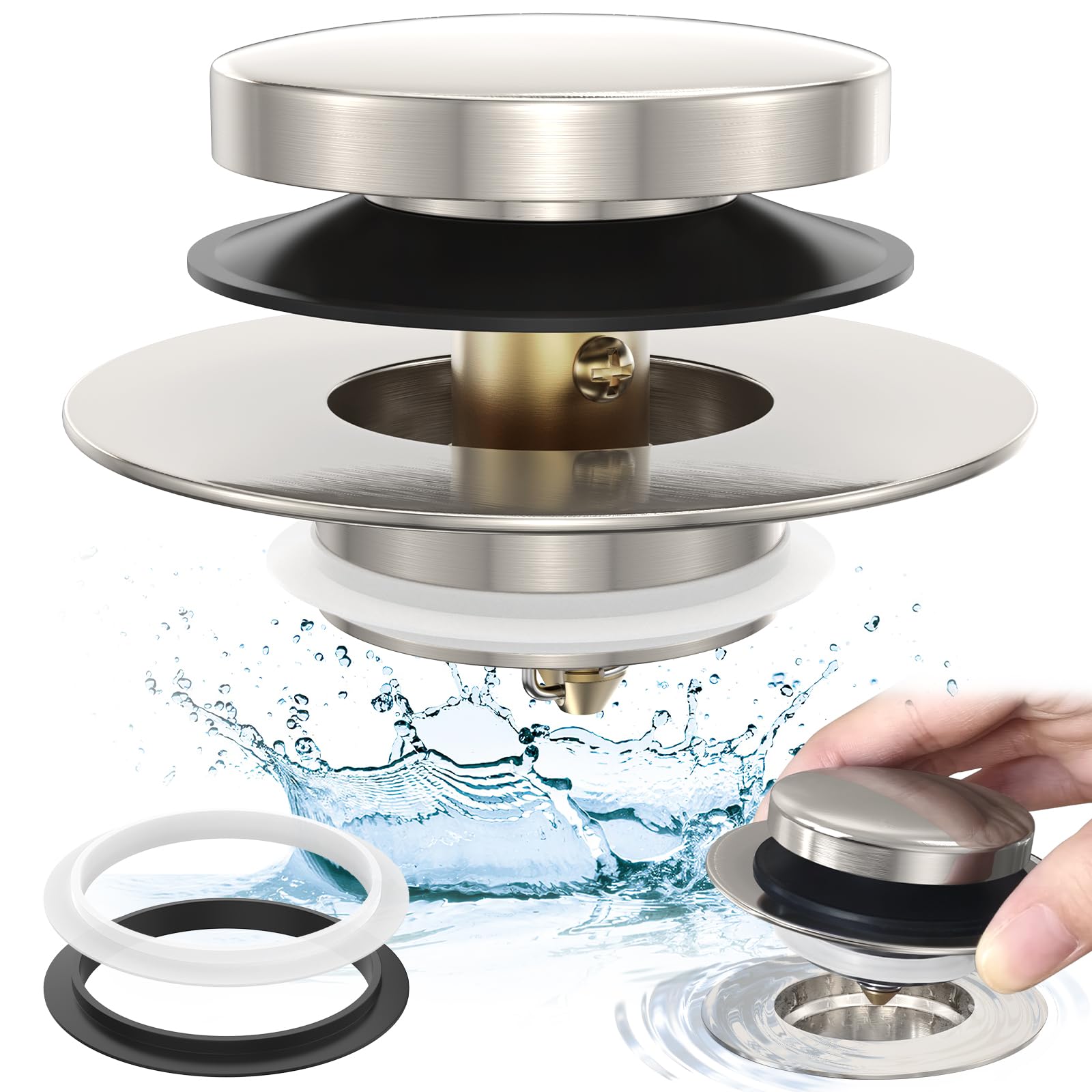 Amazon.com: Brushed Nickel Universal Tip Toe Tub Stopper, Pop Up ...