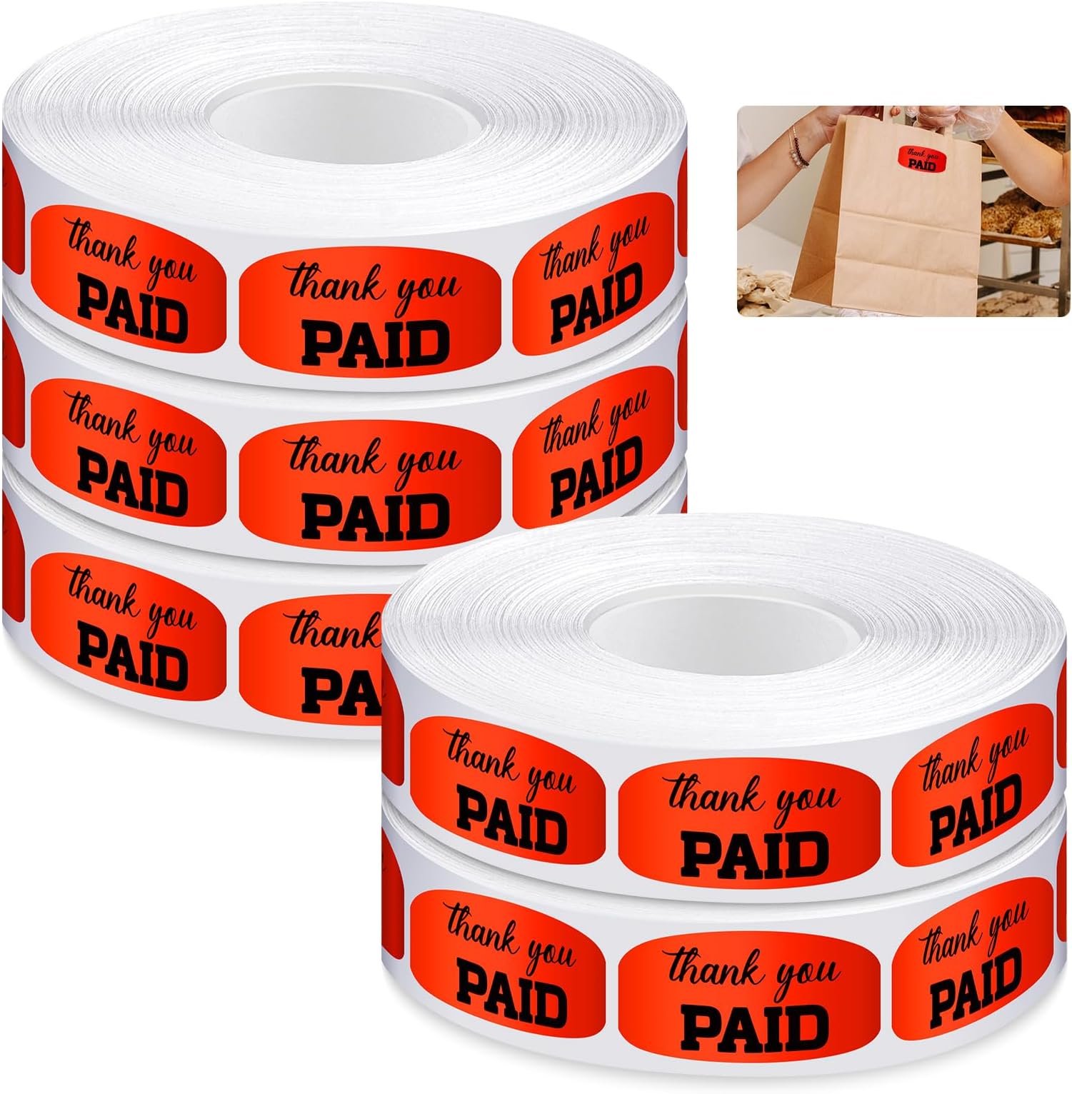 Amazon.com : Zhanmai 5 Rolls 5000 Pcs Paid Thank You Store Sticker 0.75 ...