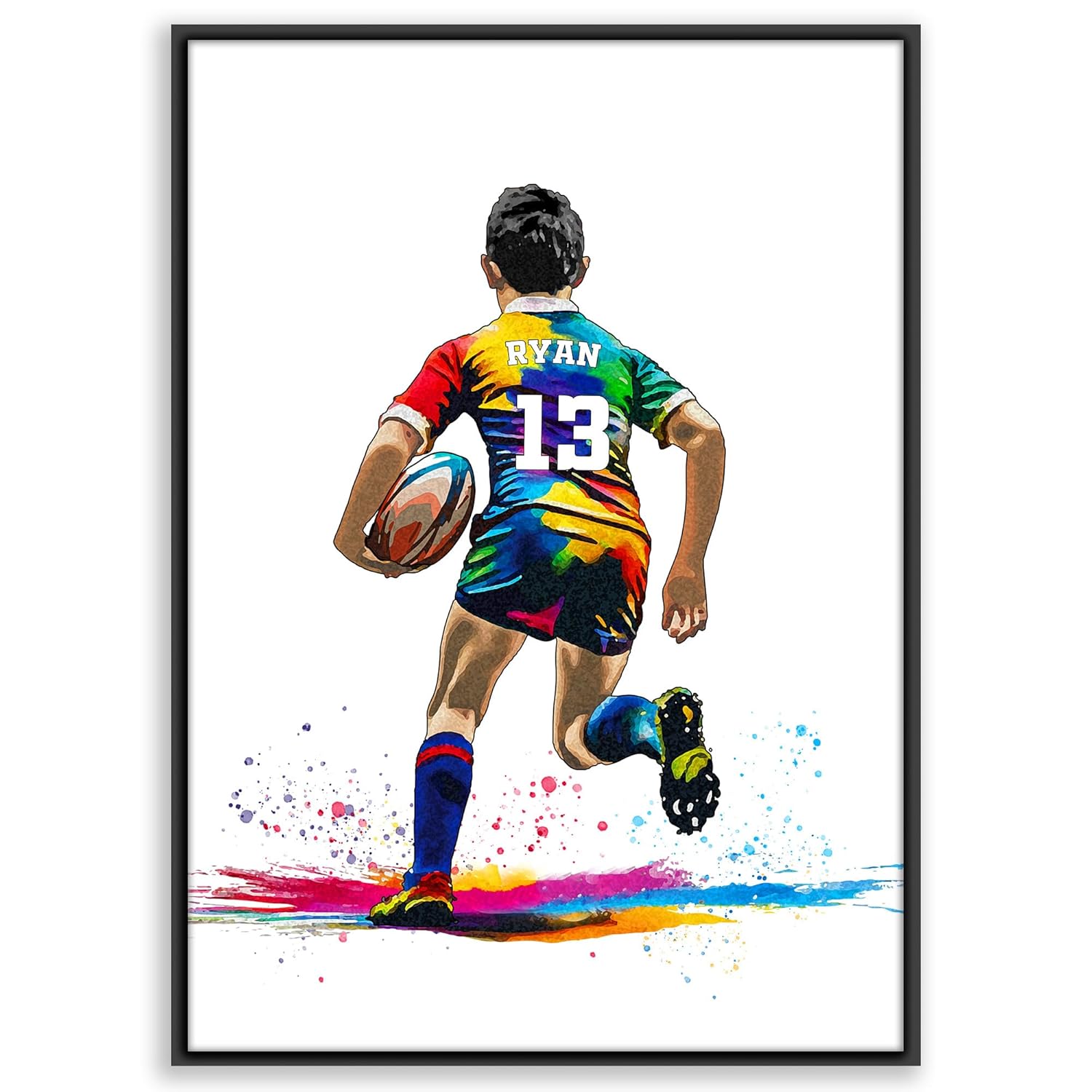 Personalised Rugby Player Poster with Rugby Ball - Teenage Boy Gifts ...